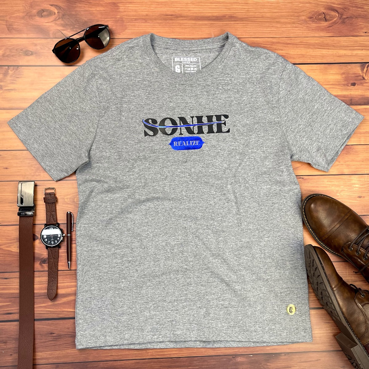 Camiseta Masculina Cinza Sonhe Realize